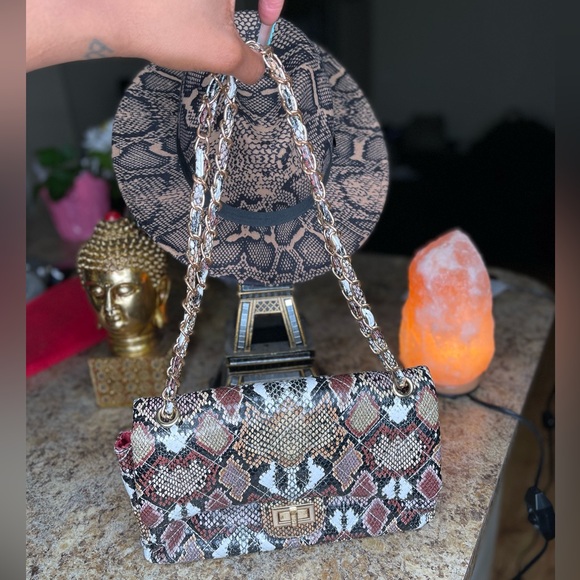 Fashion Nova | Accessories | Snake Print Fedora Double Flap Bag | Poshmark